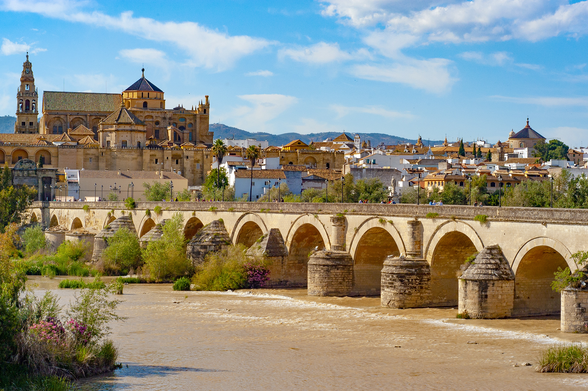 The Roman Bridge, The city of Cordoba tourist main sights, Andalucia ...